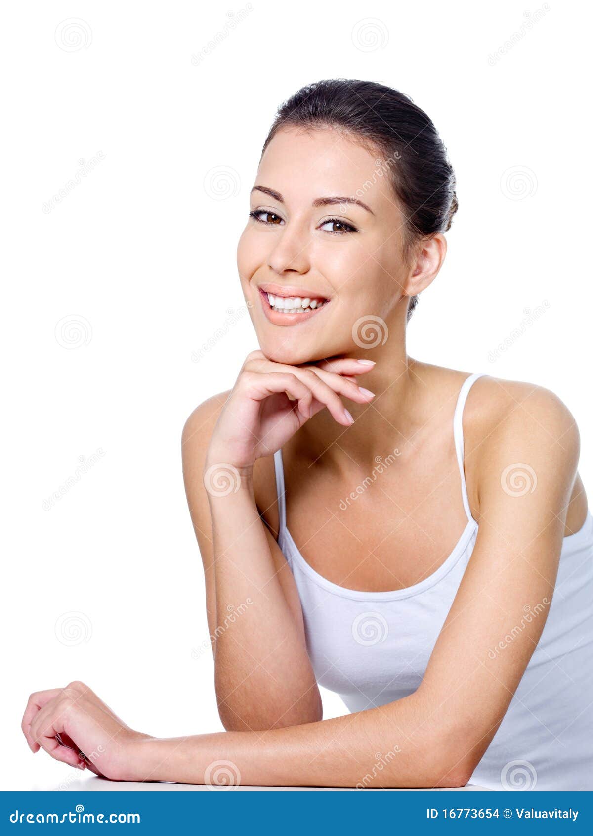 Happy Woman Sitting with Smile Stock Photo - Image of beauty, portrait ...