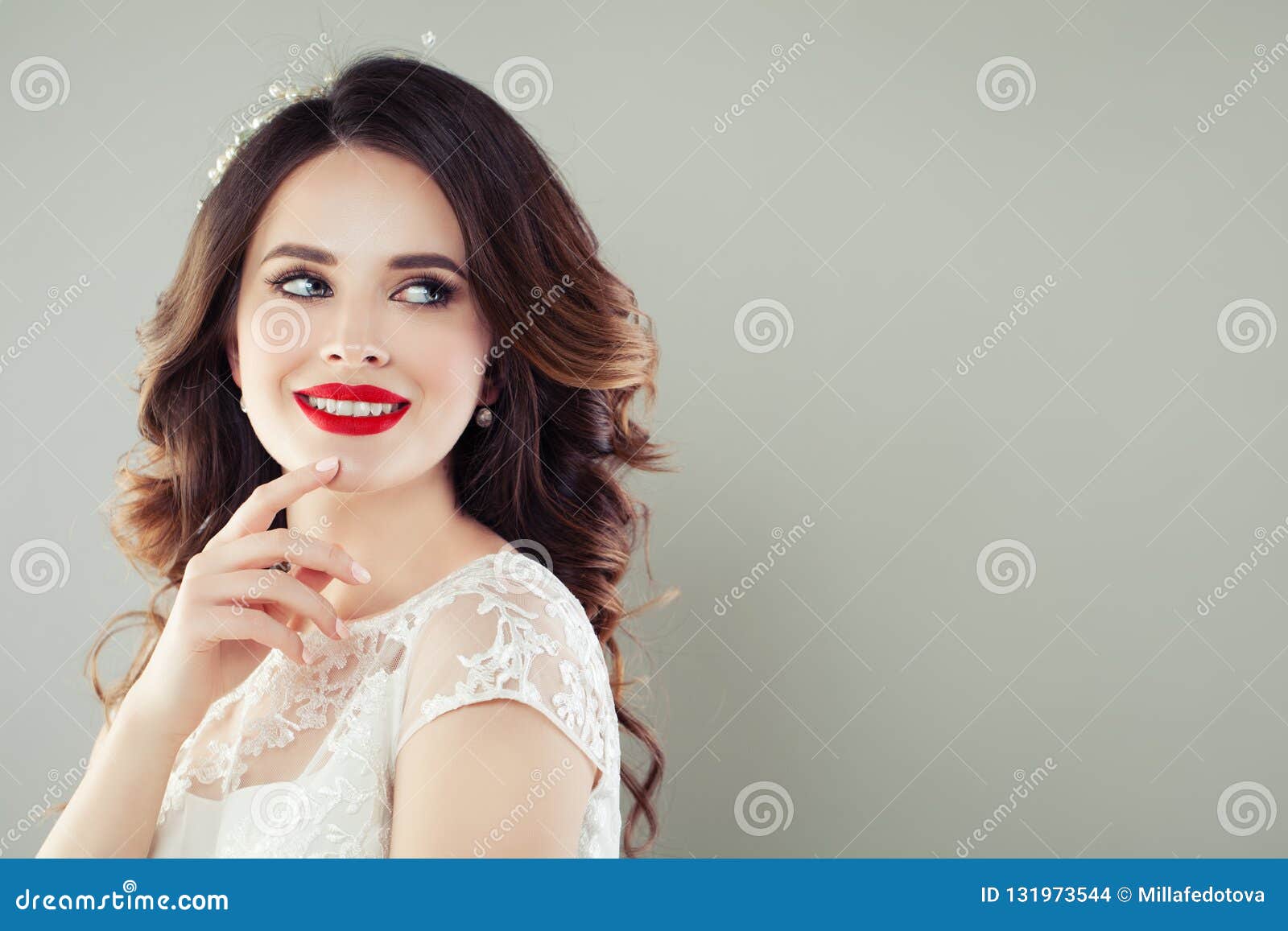 Happy Woman Smiling on White Background Stock Photo - Image of healthy ...