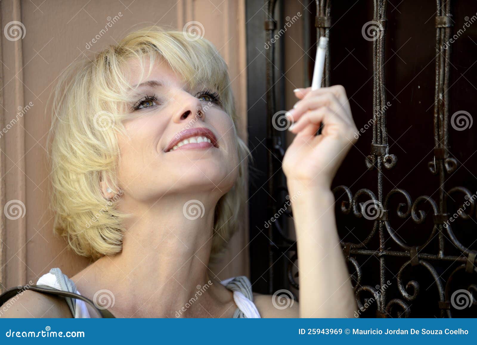 Happy Woman Smoking a Cigarette Stock Image - Image of person, happy ...