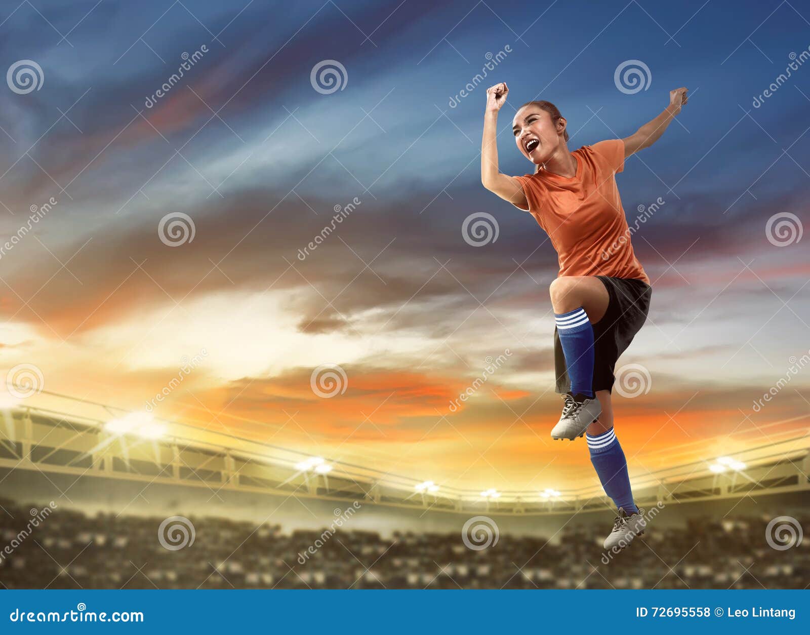 Happy woman soccer player stock photo. Image of model - 72695558