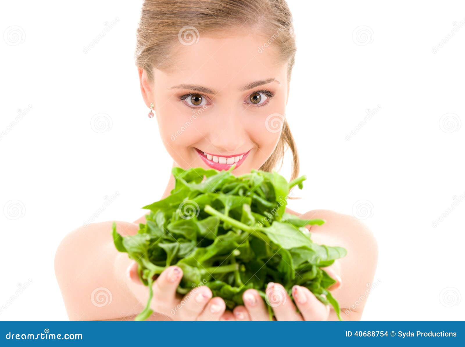 Happy woman with spinach stock photo. Image of food, lovely - 40688754