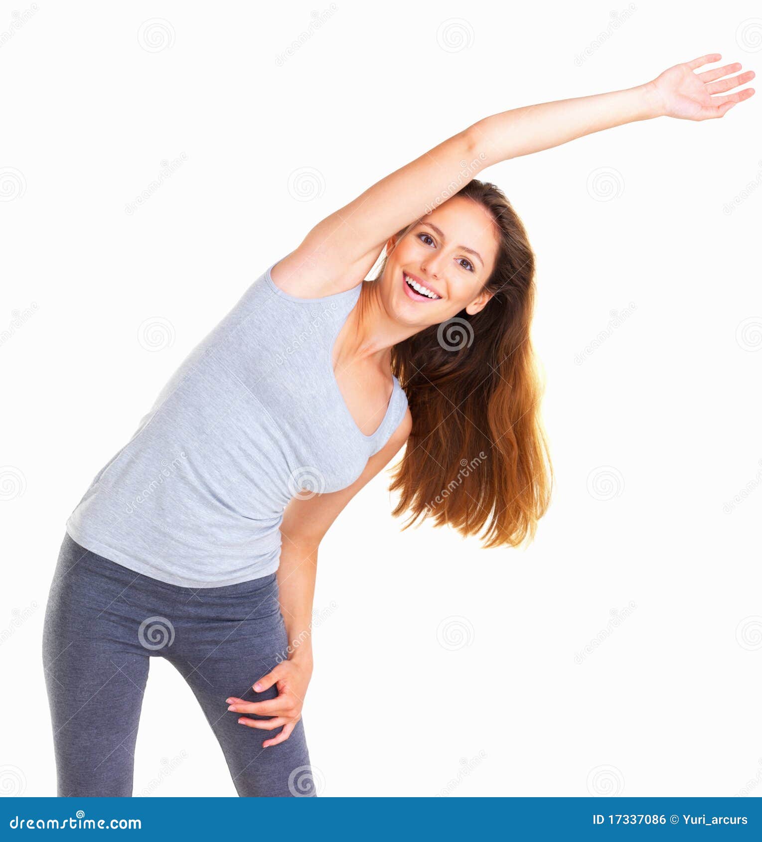Happy Woman Stretching Her Midsection Stock Photo - Image of person ...