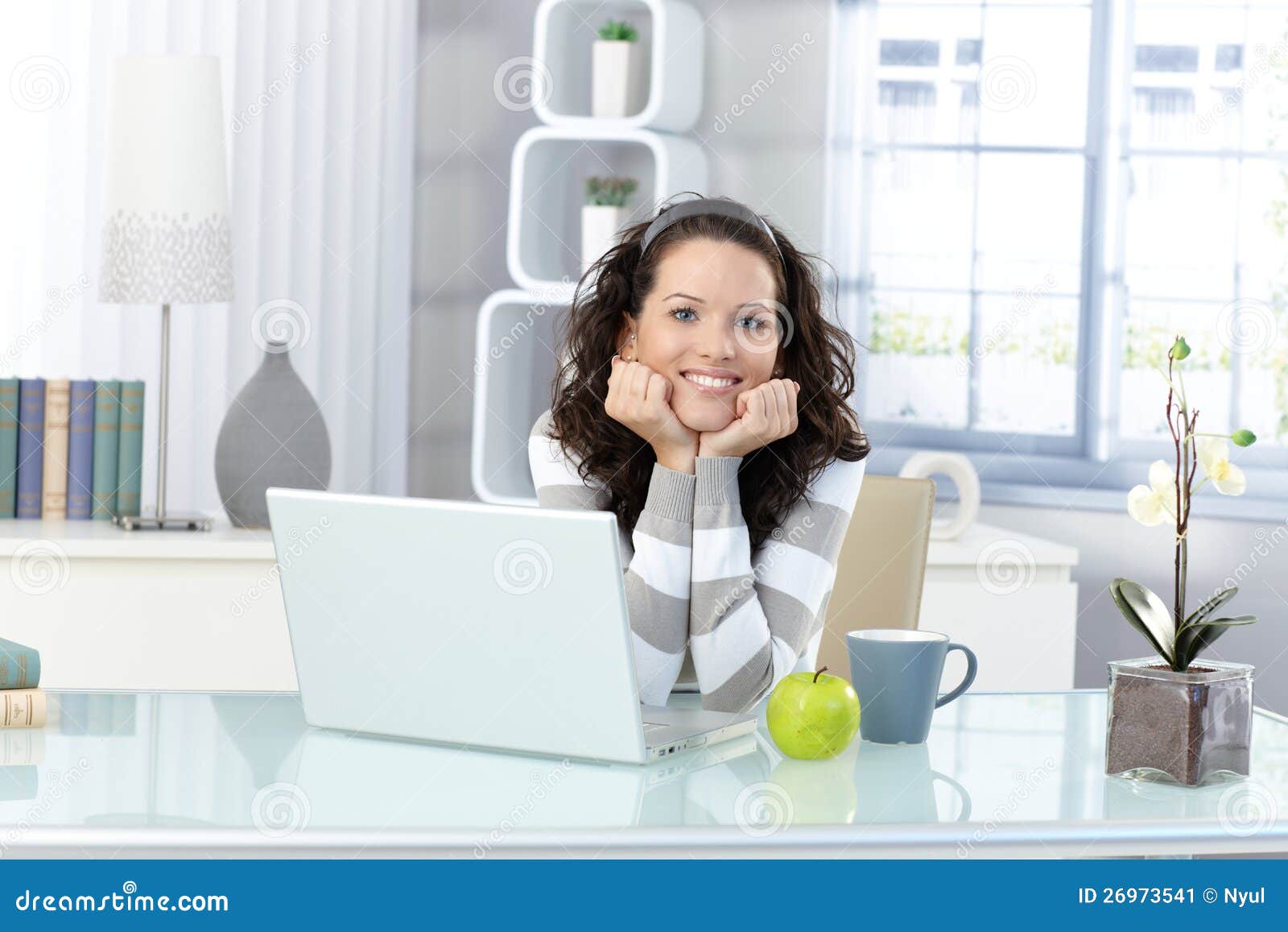 Happy woman in study stock image. Image of female, caucasian - 26973541