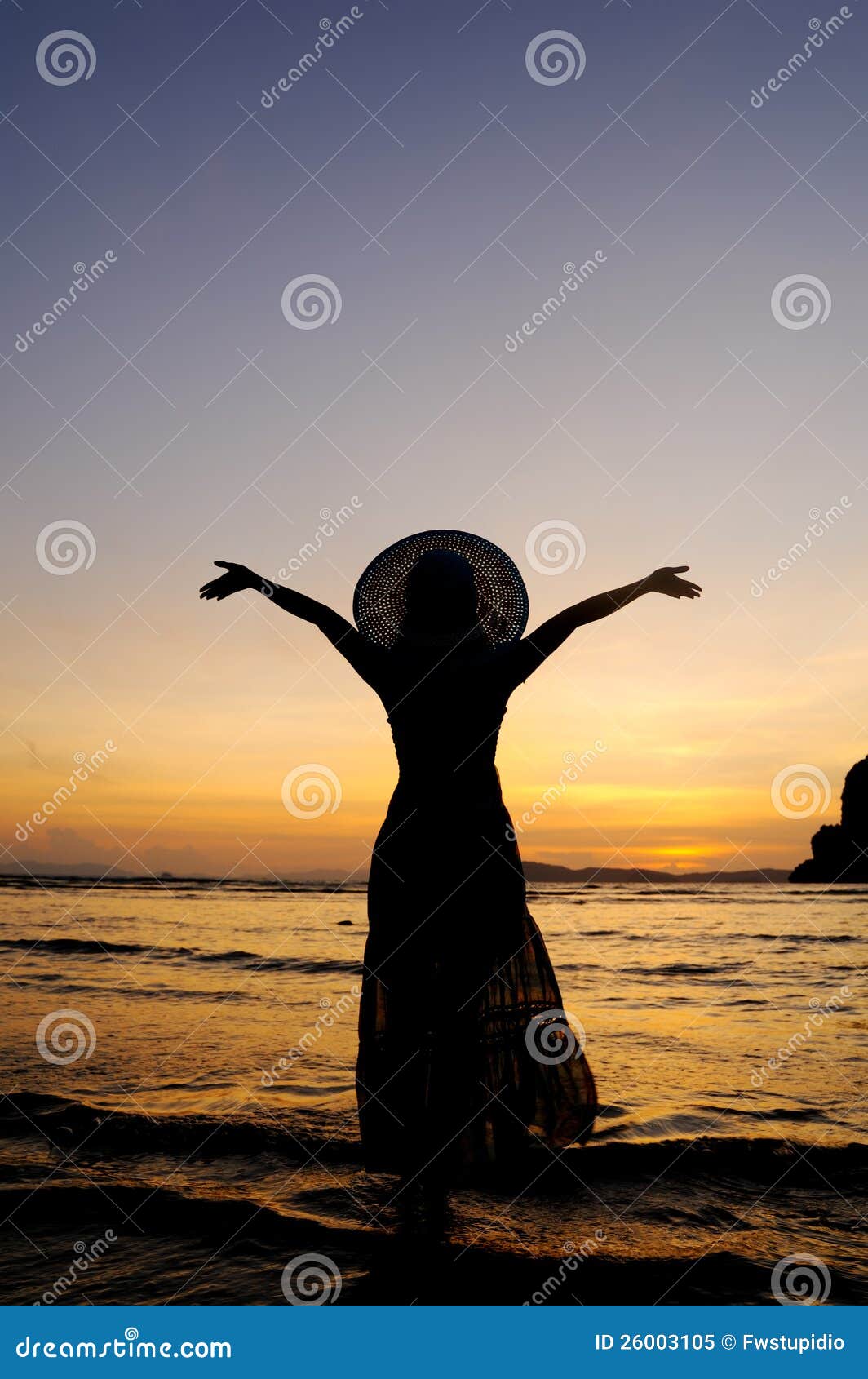 Happy Woman in Sunset at Beach in Thailand Stock Image - Image of ...