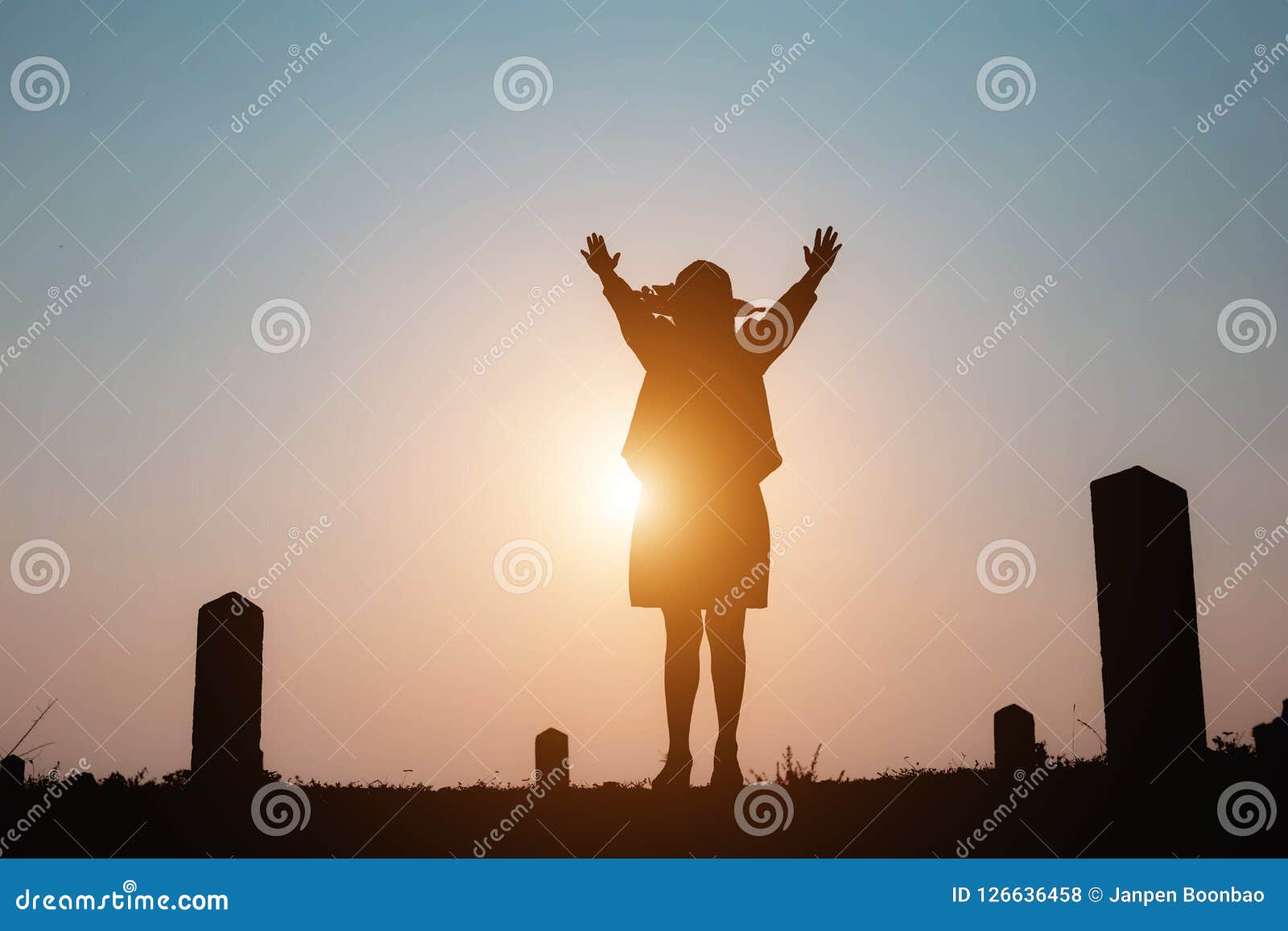 Happy Woman on the Sunset in Nature in Summer with Open Hands Stock ...