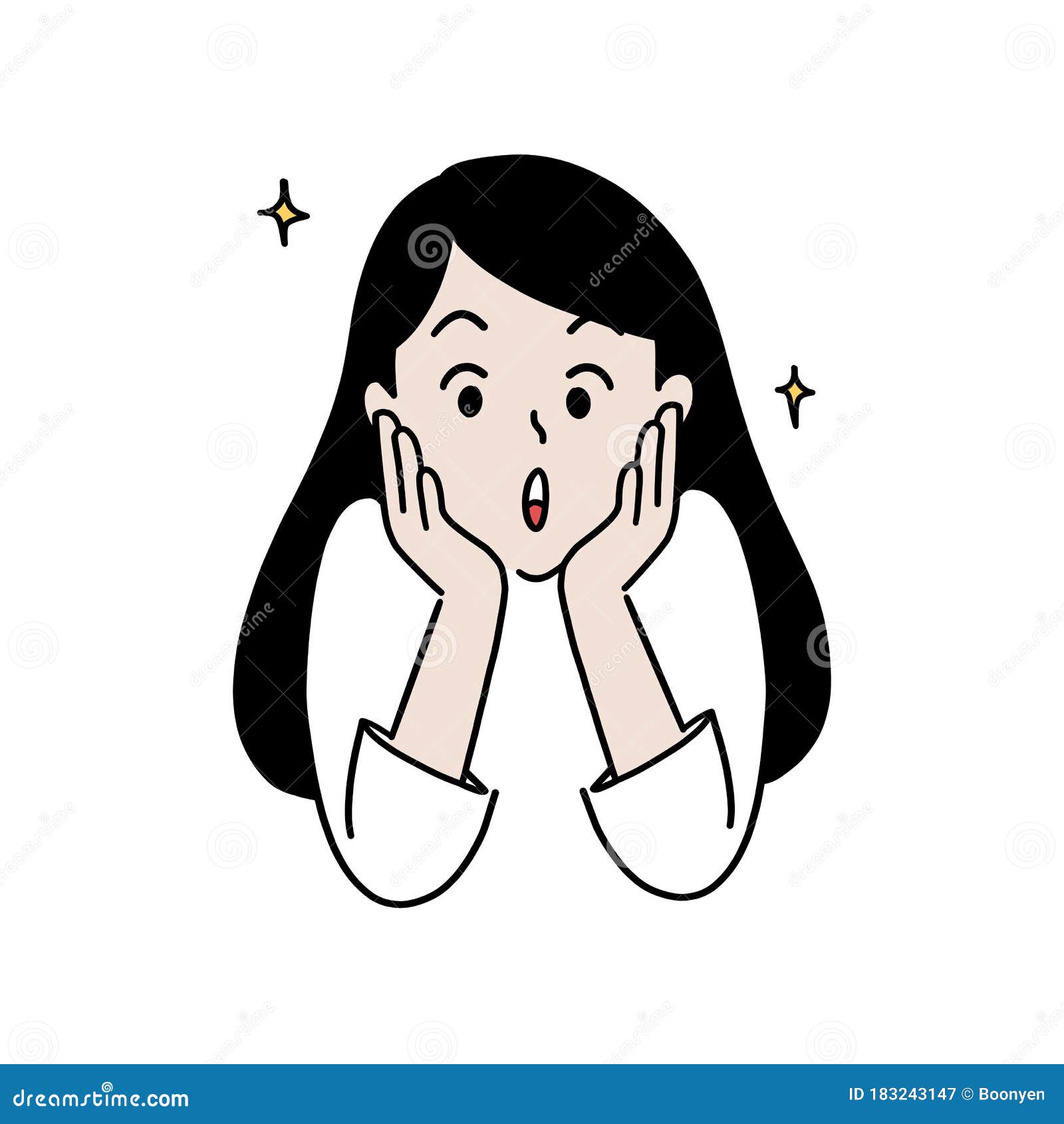 Happy Woman Surprised, Amazed Expression, Hand-drawn Style Vector ...