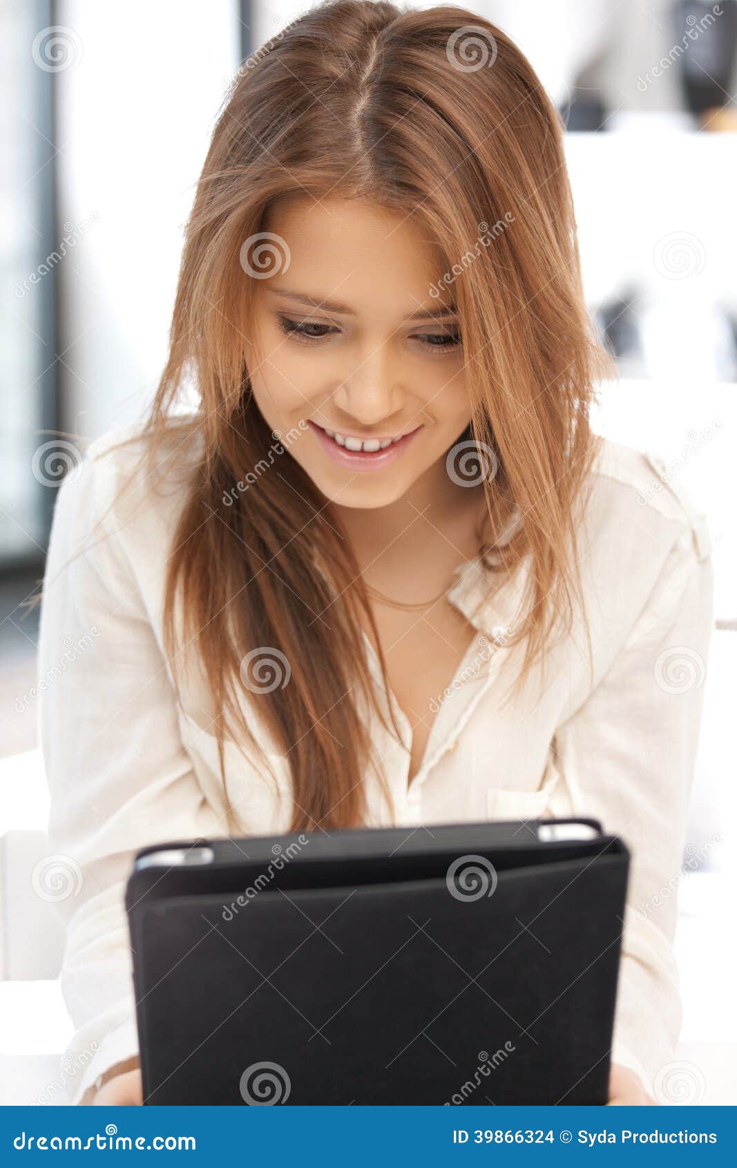 Happy Woman with Tablet Pc Computer Stock Photo - Image of attractive ...