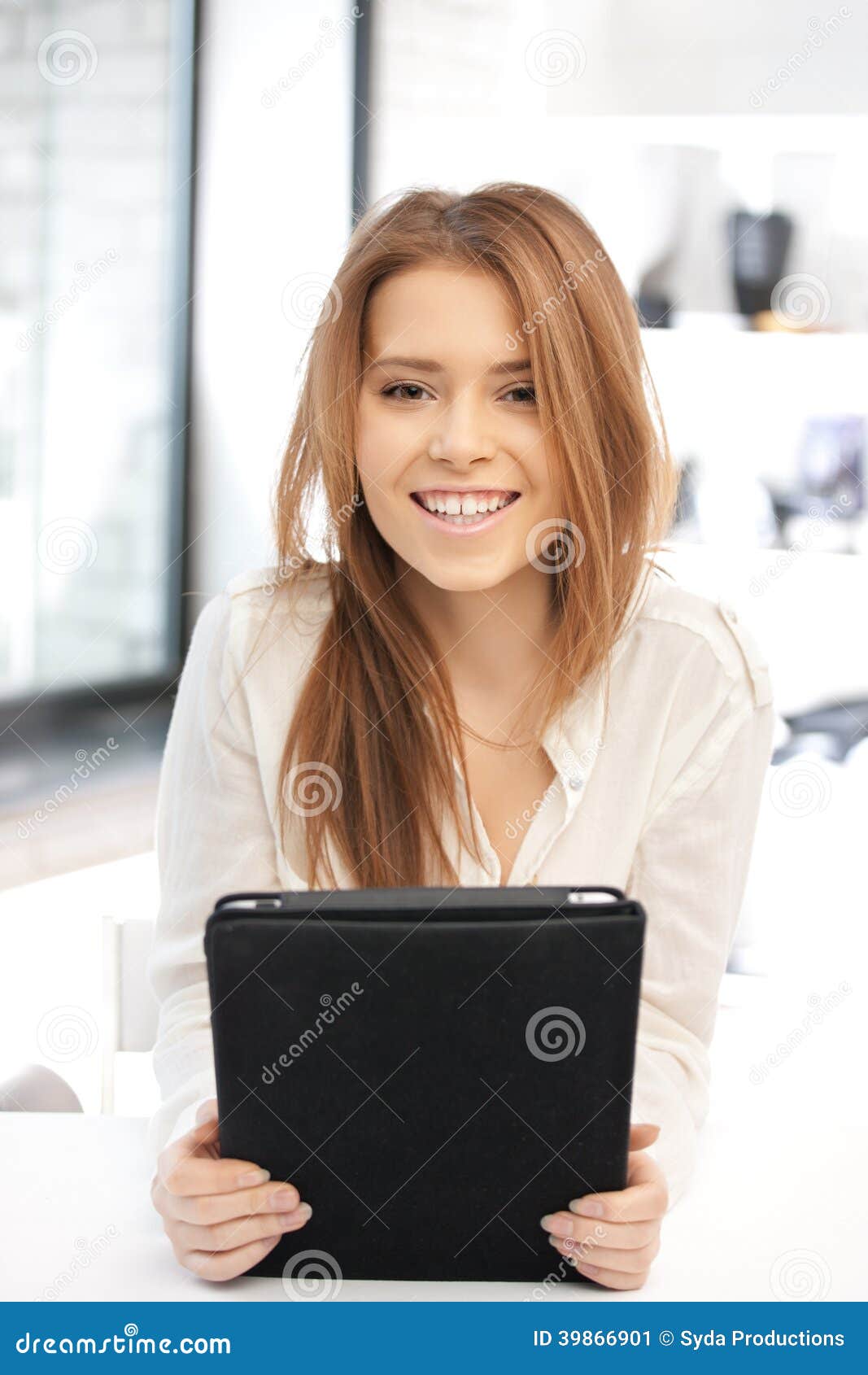 Happy Woman with Tablet Pc Computer Stock Image - Image of lifestyle ...