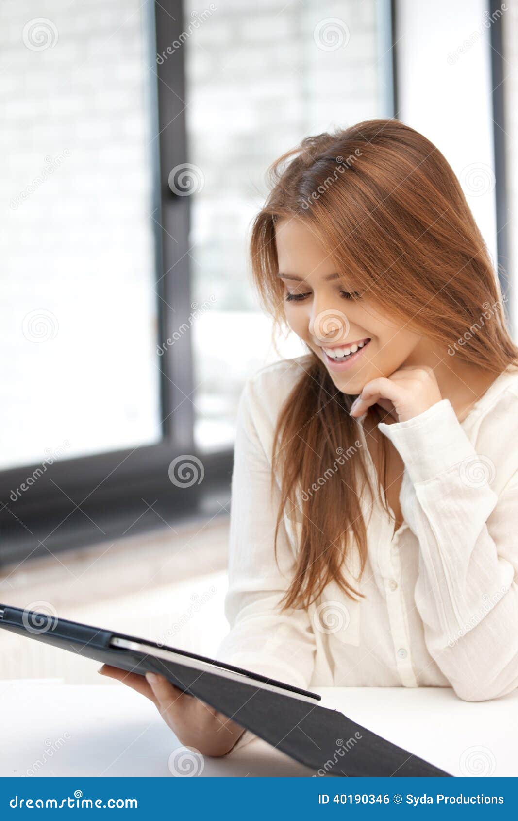 Happy Woman with Tablet Pc Computer Stock Photo - Image of lady, home ...