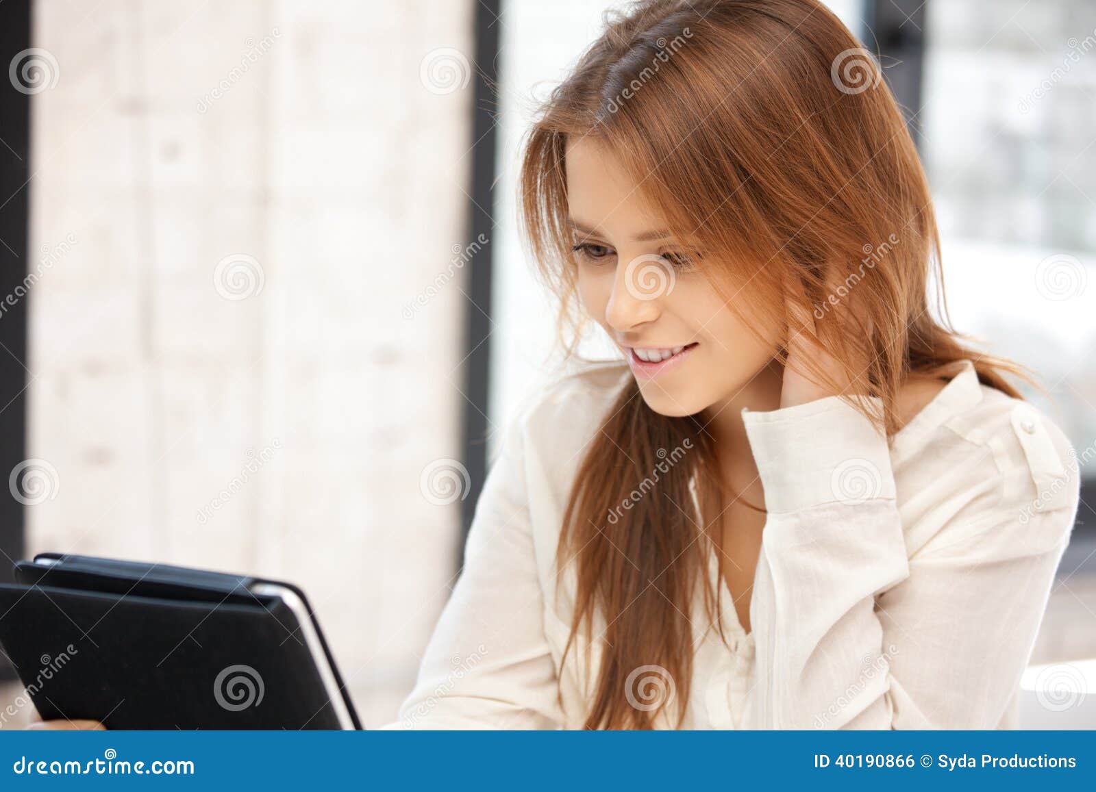 Happy Woman with Tablet Pc Computer Stock Photo - Image of attractive ...
