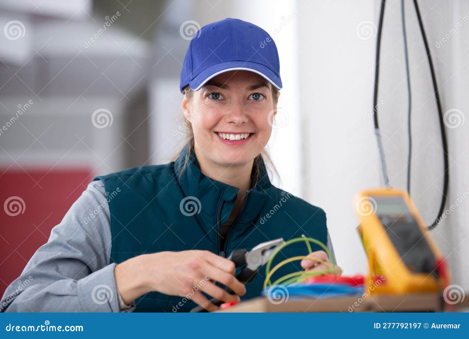 Happy Woman Technician Smiling at Camera Stock Image - Image of blonde ...