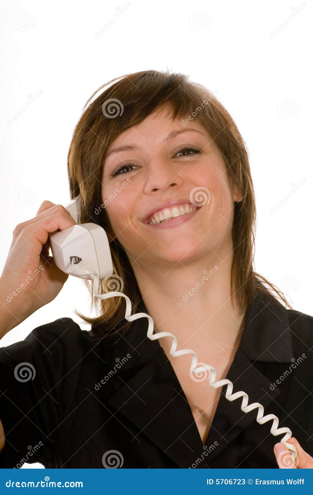 Happy woman with telephone stock image. Image of single - 5706723