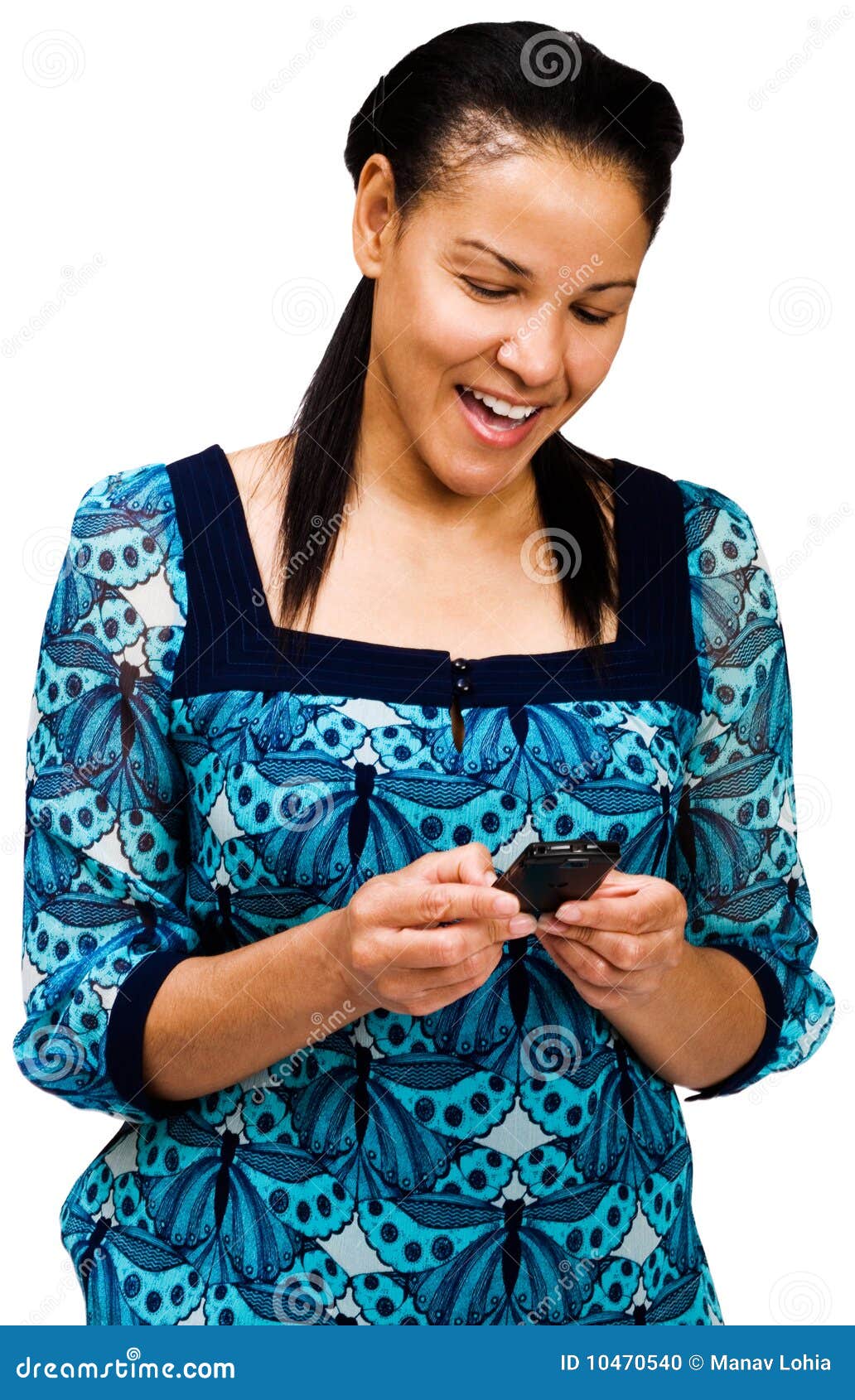 Happy woman text messaging stock photo. Image of person - 10470540