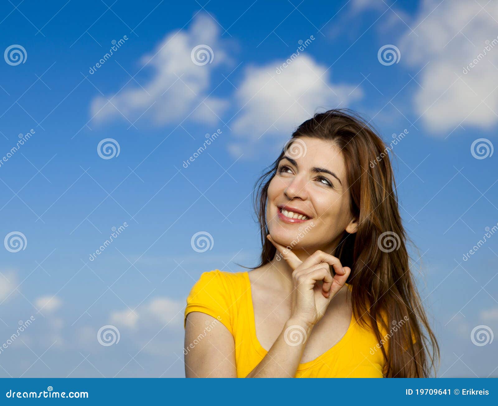 Happy woman thinking stock image. Image of enjoy, meadow - 19709641