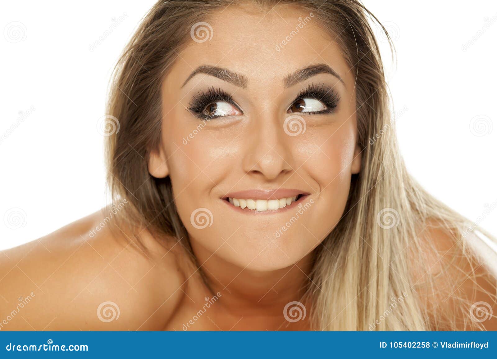 Happy woman thinking stock photo. Image of female, happy - 105402258