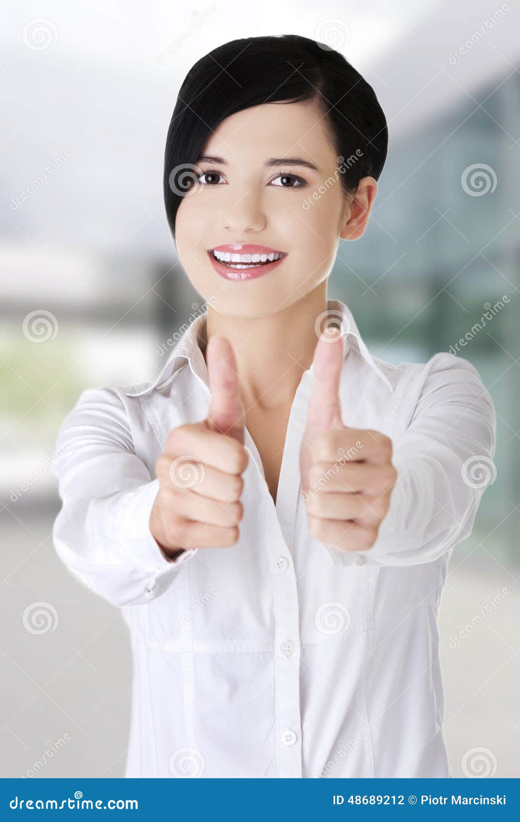 Happy woman thumbs up stock photo. Image of hand, joyful - 48689212