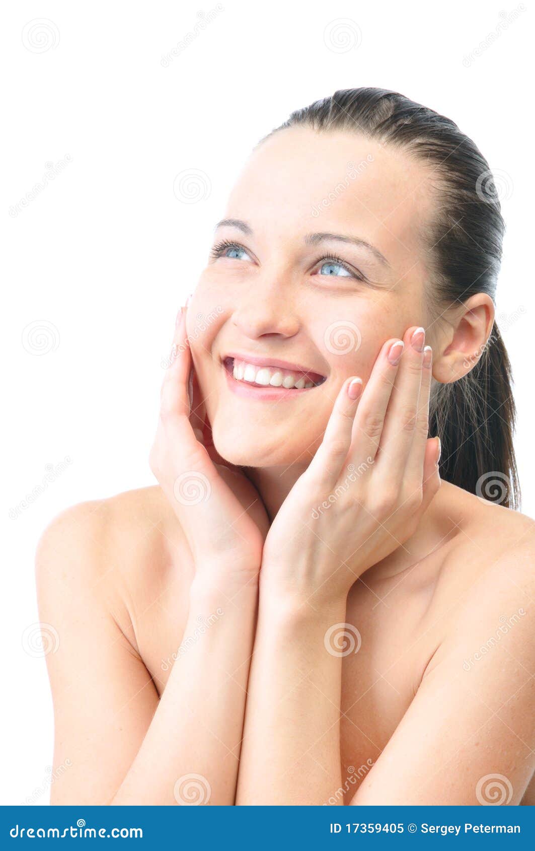 Happy Woman is Touching Her Face Stock Image - Image of fashion, model ...