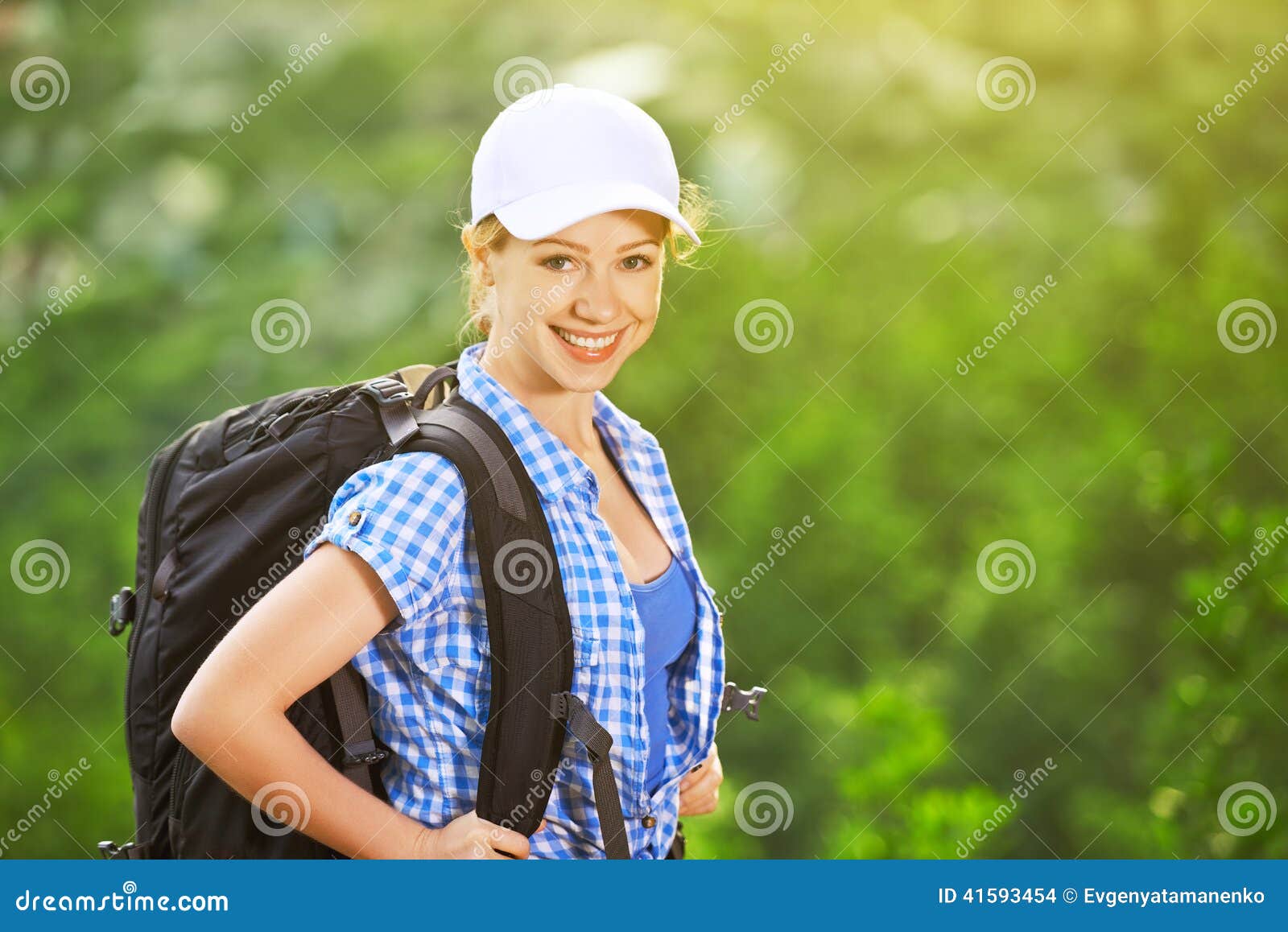 Happy Woman Tourist with a Backpack Stock Photo - Image of female ...