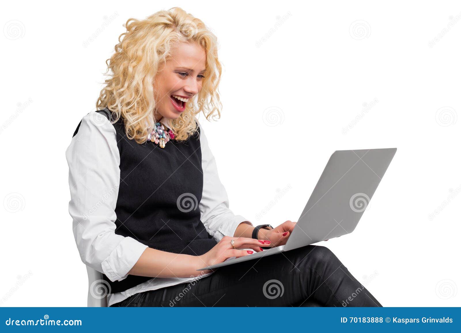 991 Happy Woman Typing Computer Laughing Stock Photos - Free & Royalty ...