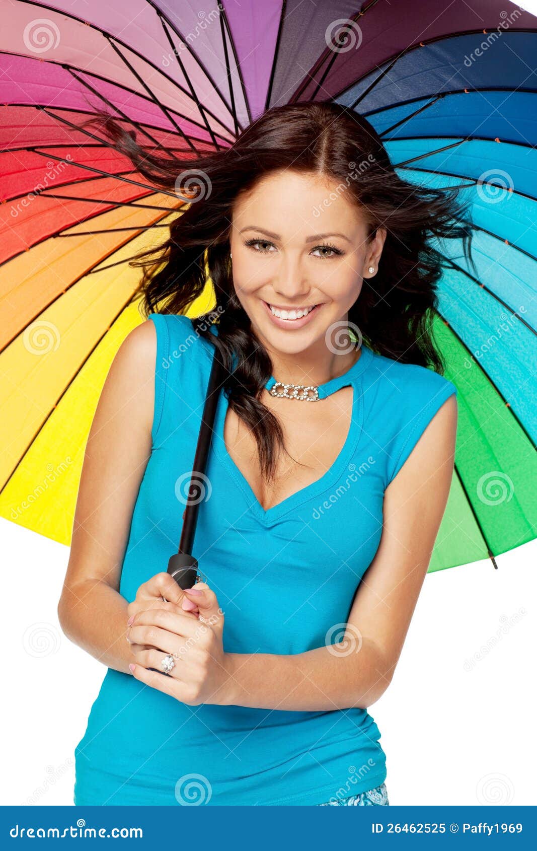 Happy Woman Under Umbrella Stock Image Image Of Brunette 26462525
