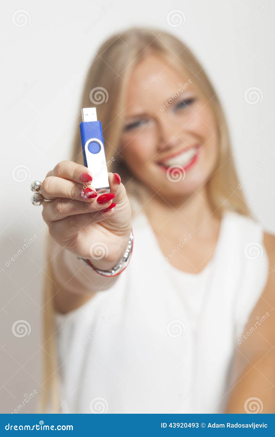 Happy Woman with USB Memory in Hands Stock Image - Image of removable ...
