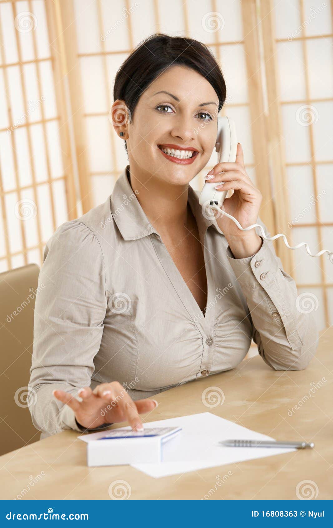 Happy Woman Using Calculator Stock Image - Image of person, mood: 16808363