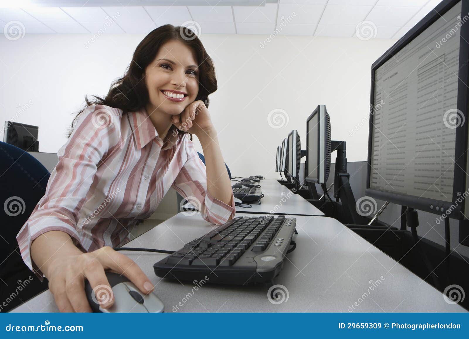 Happy Woman Using Computer stock image. Image of portrait - 29659309