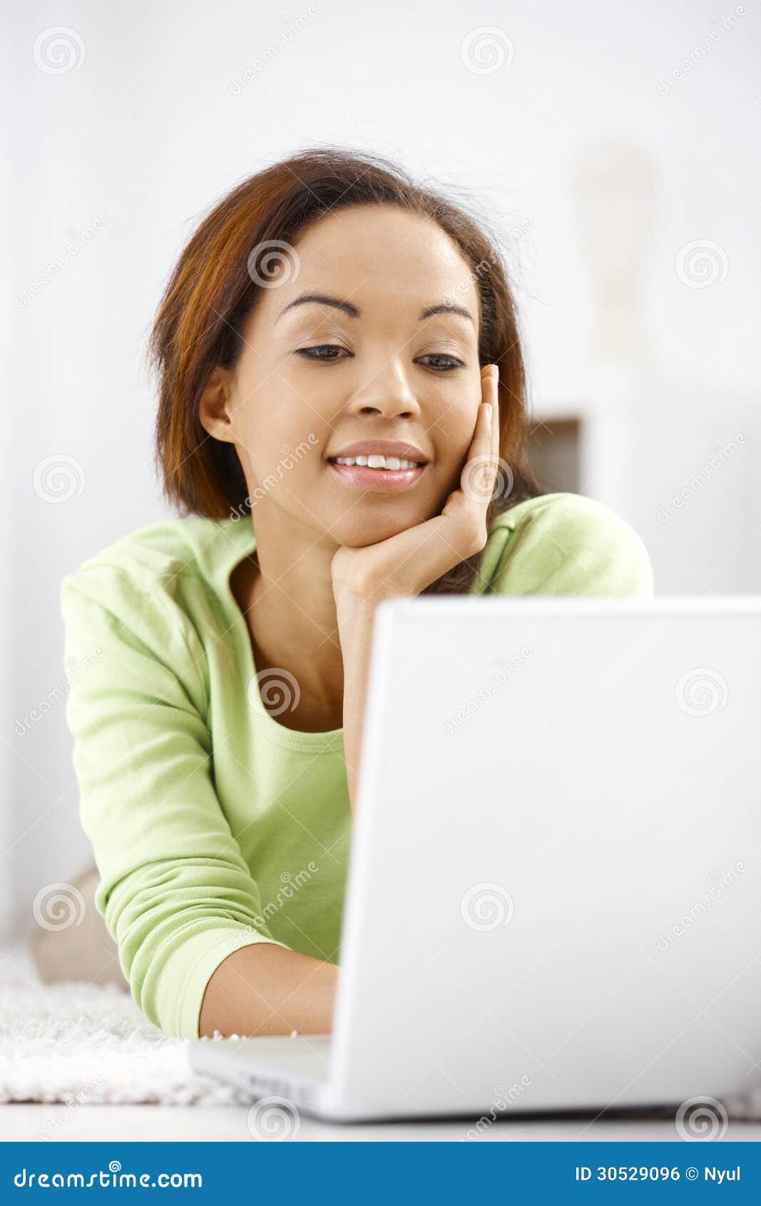 Happy woman using computer stock photo. Image of computer - 30529096
