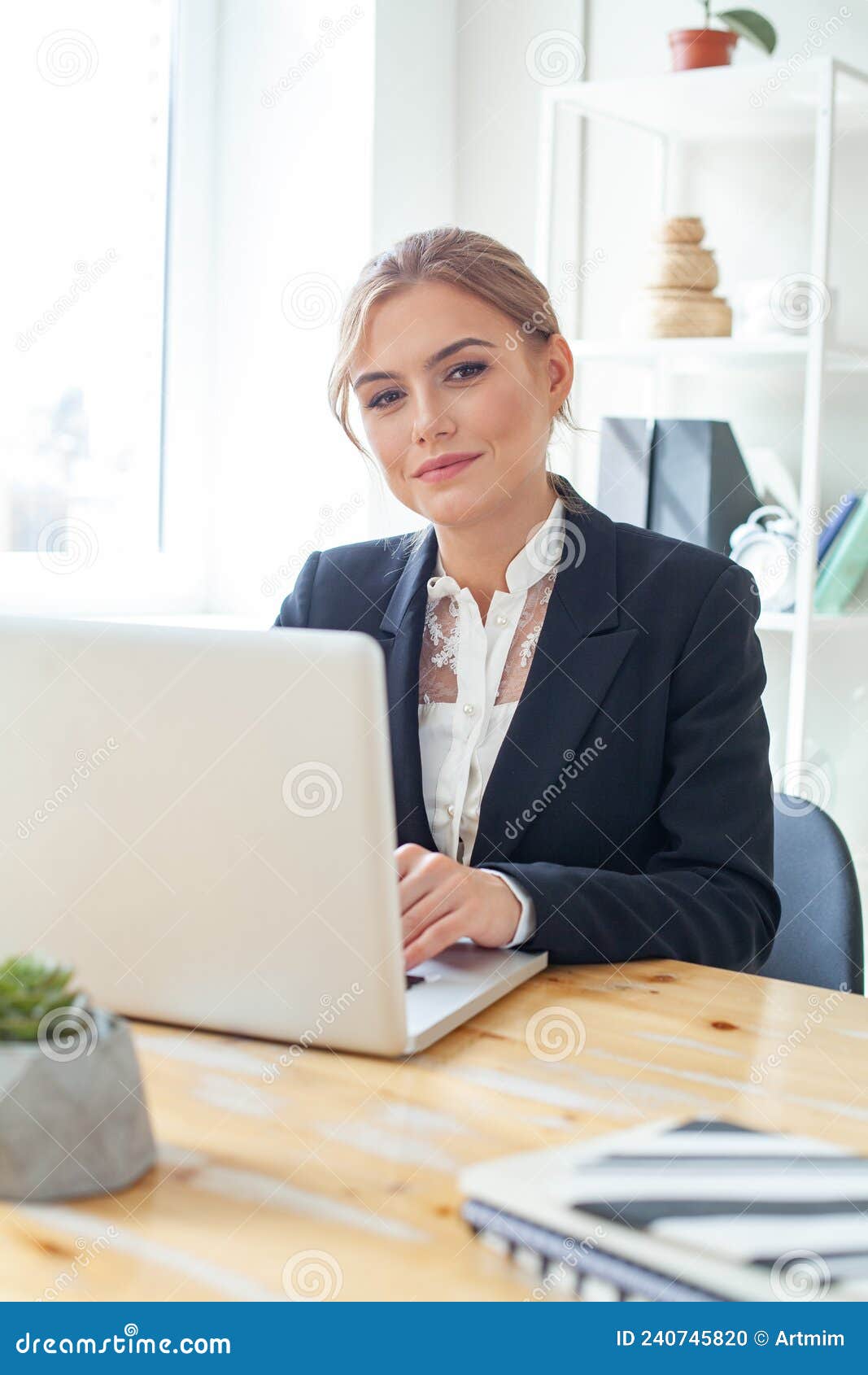 Happy Woman Using Laptop Computer at Office Stock Photo - Image of ...