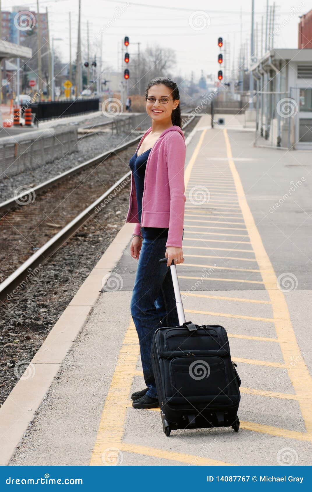 Happy Woman Waiting for a Train Stock Image - Image of female, looking ...