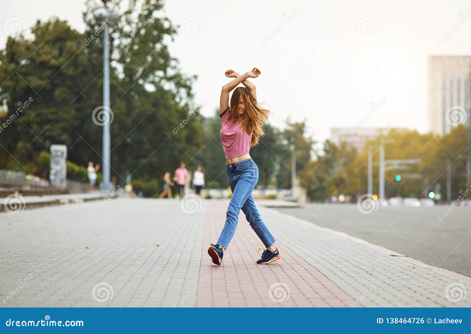 Happy Woman Walking during on the Streets. Stock Photo - Image of city ...