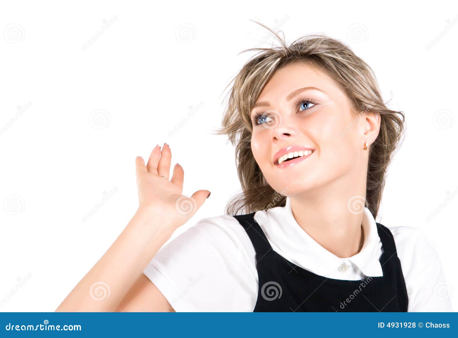 Happy woman waving hand stock photo. Image of head, expression - 4931928