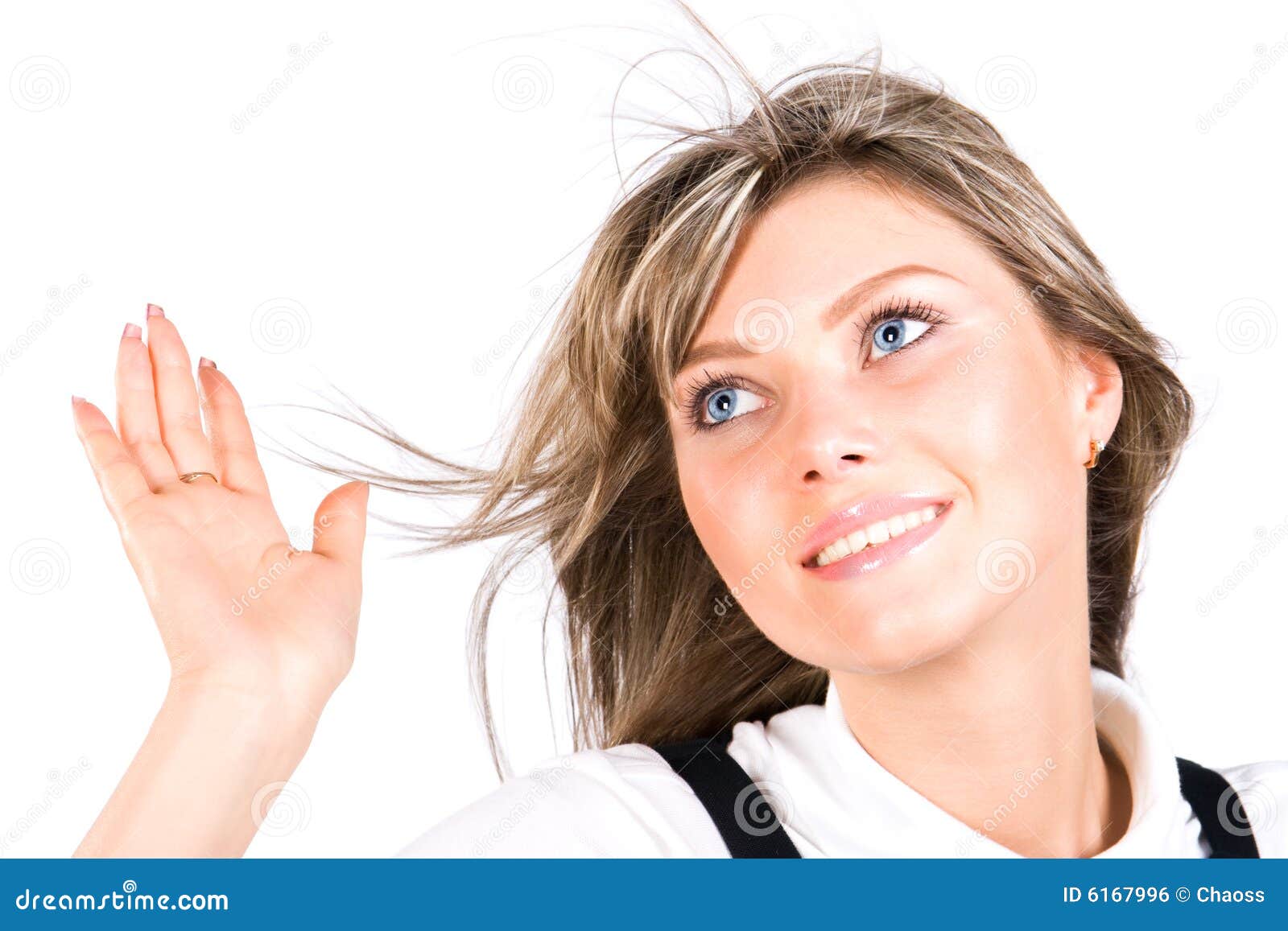Happy woman waving hand stock photo. Image of looking - 6167996