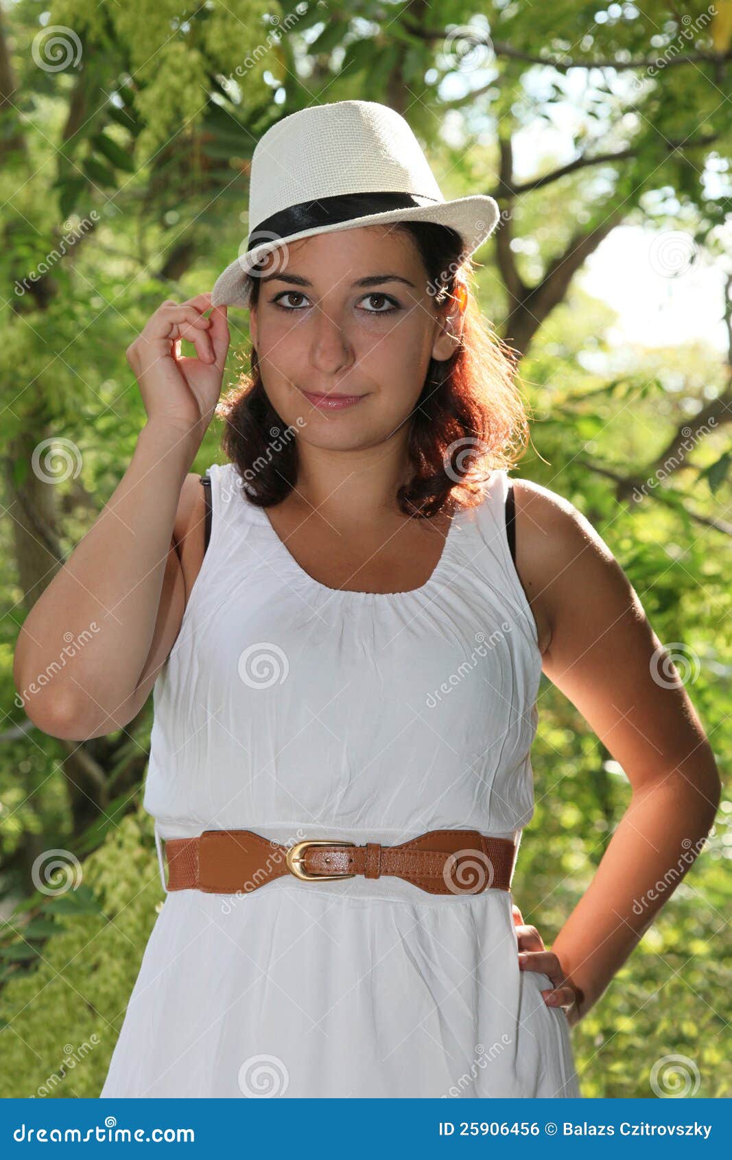 Happy Woman Wears White Clothes Stock Photo - Image of belt, freedom ...