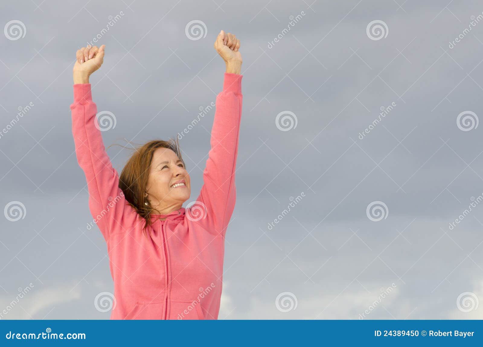 Happy Woman in Winning Pose Stock Photo - Image of copy, beauty: 24389450