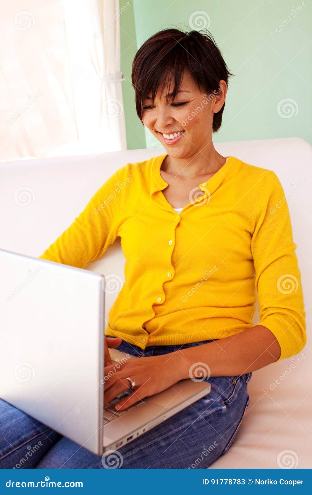 Happy Woman Working on the Computer. Stock Image - Image of emotion ...
