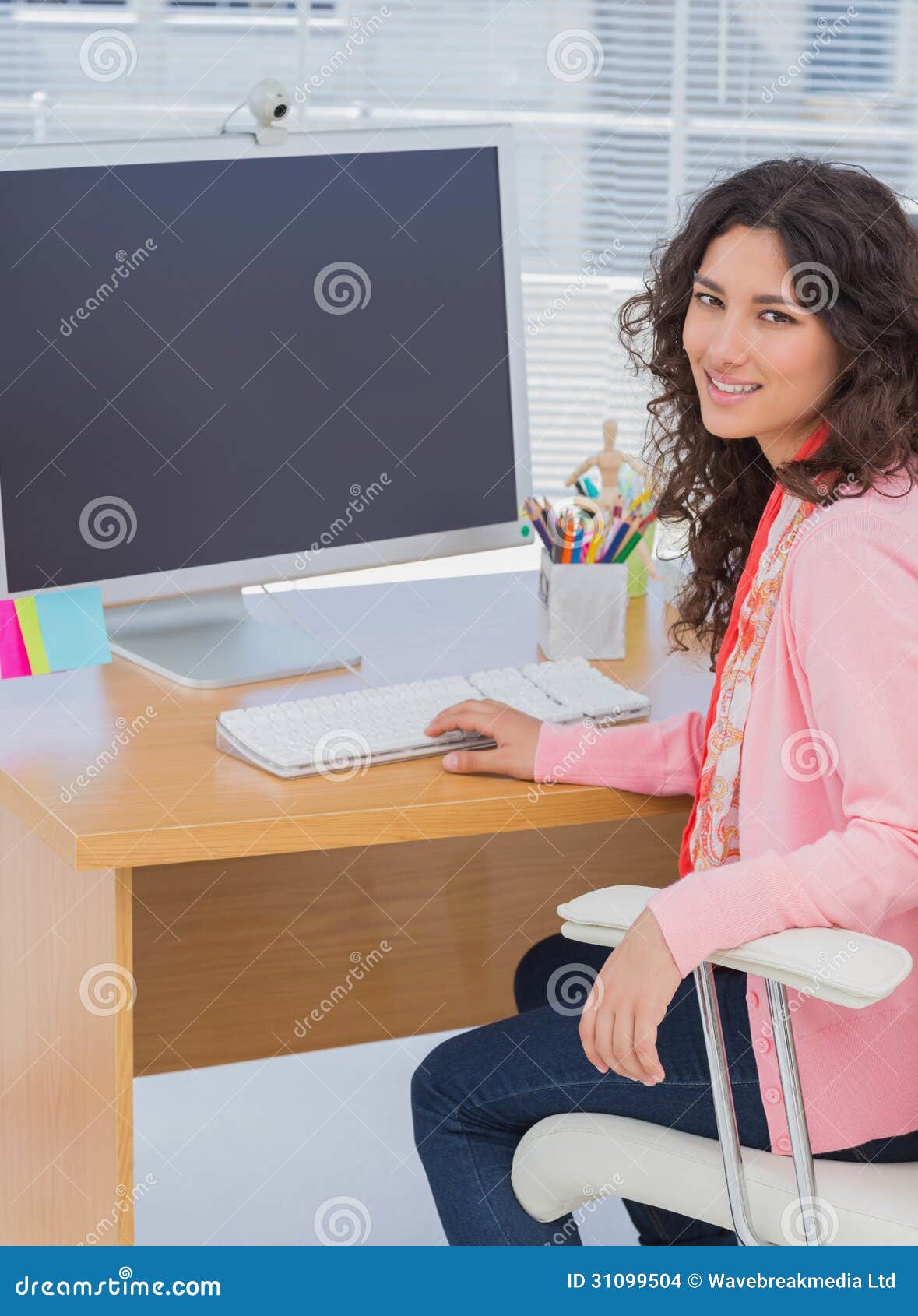 Happy Woman Working in Creative Office Stock Photo - Image of design ...