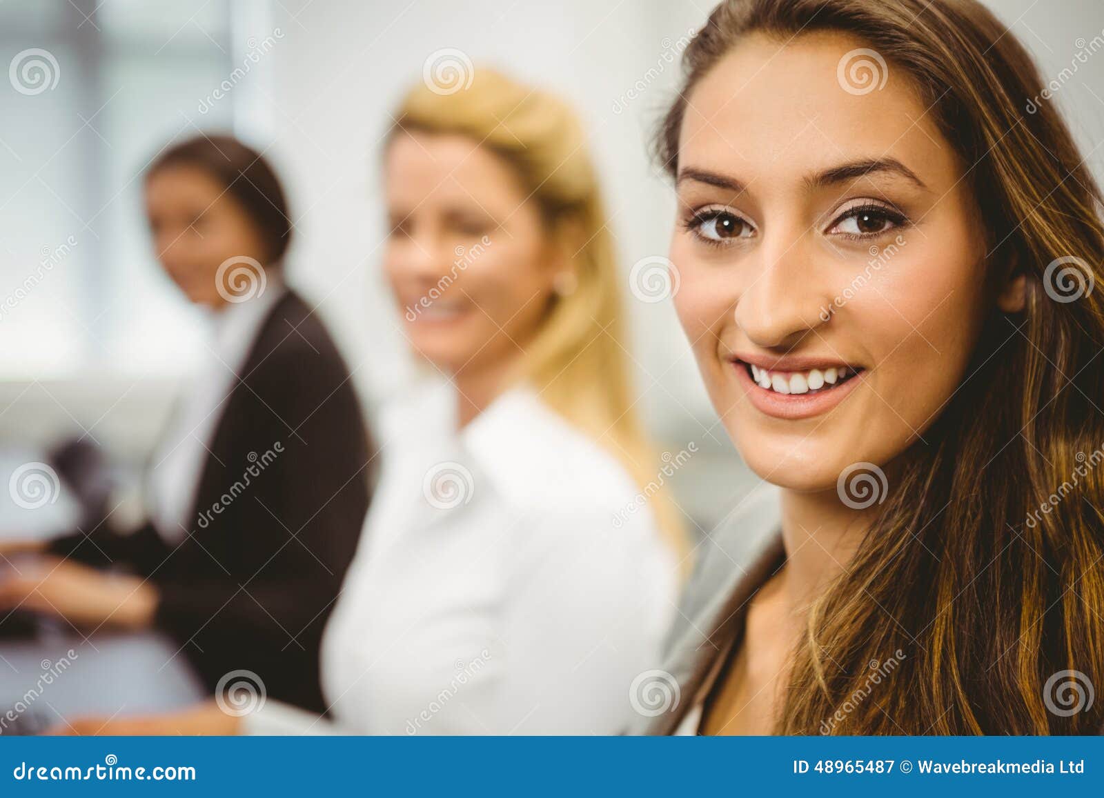 Happy Women in Computer Room Smiling at Camera Stock Image - Image of ...