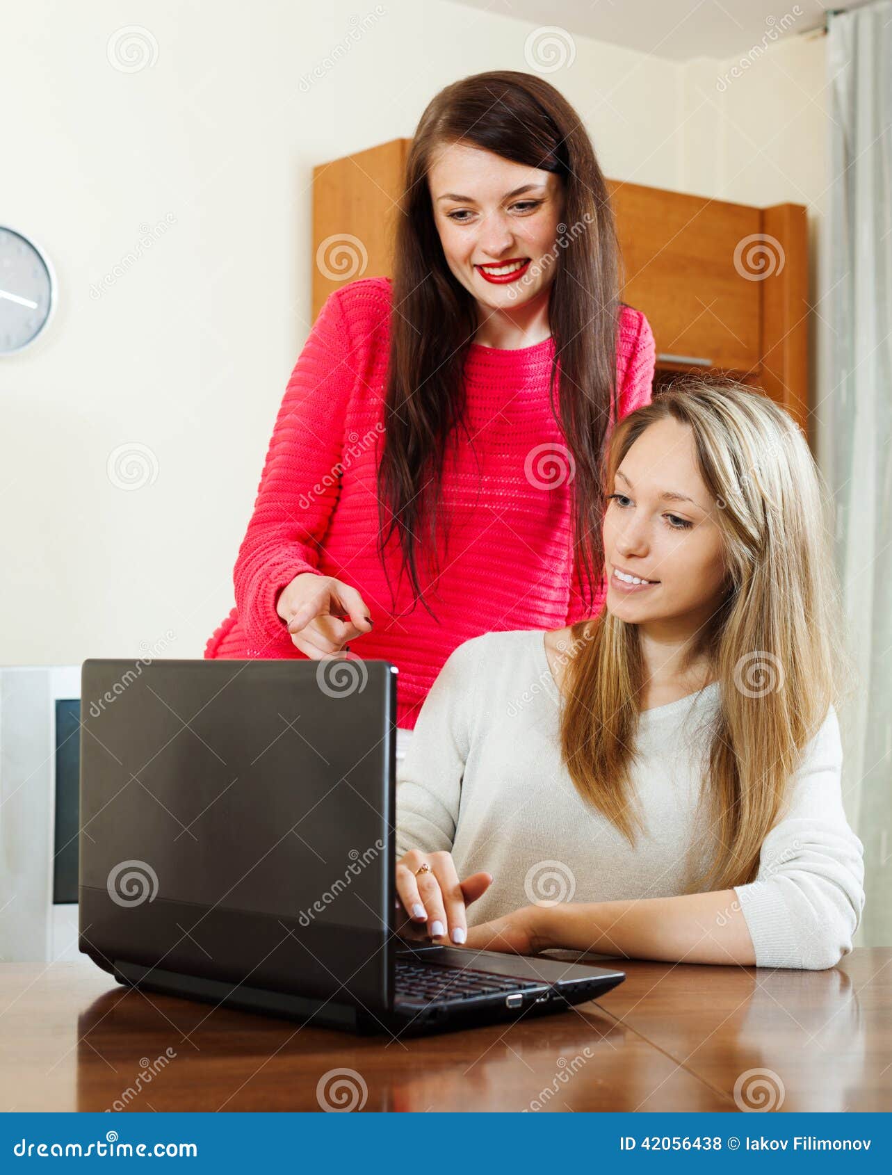 Happy women with laptop stock photo. Image of interior - 42056438