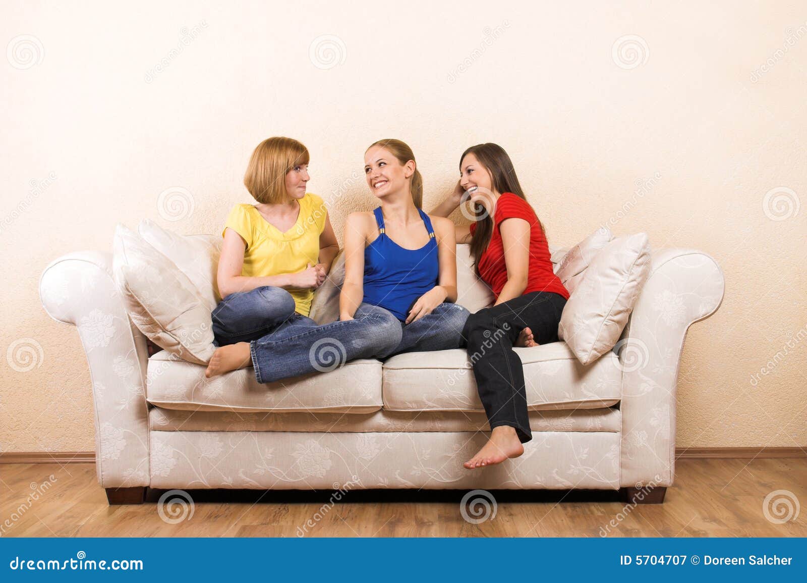 Happy Women in a Living Room Stock Image - Image of attractive, cushion ...