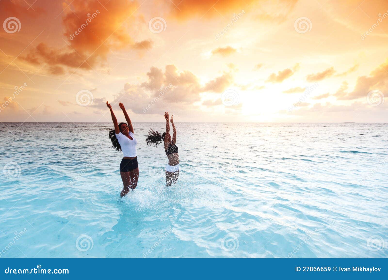 Happy Women Playing in Water Stock Image - Image of female, resort ...