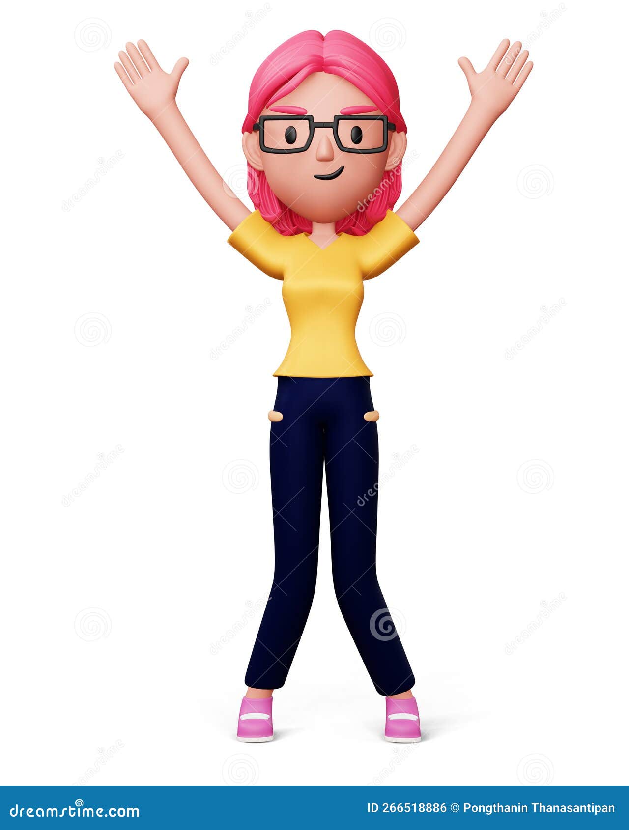 Happy Women Raise Both Hands, 3d Rendering Stock Illustration ...