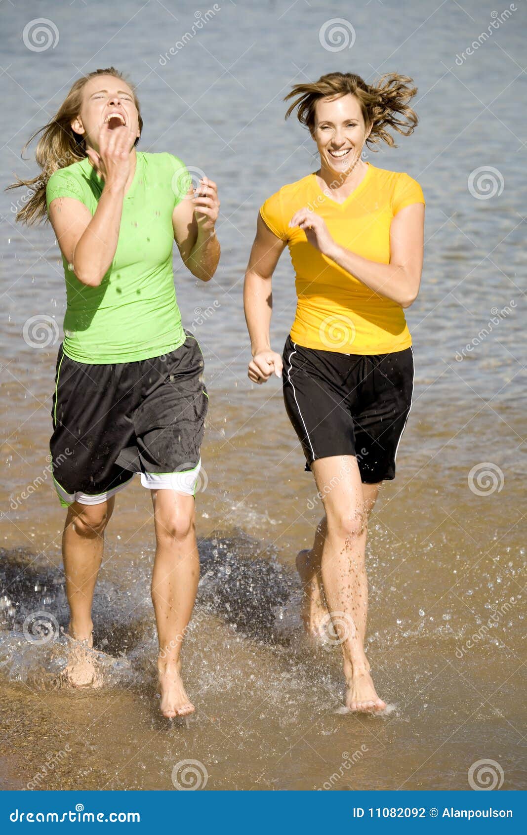 Happy Women Running in Water Stock Photo - Image of running, action ...