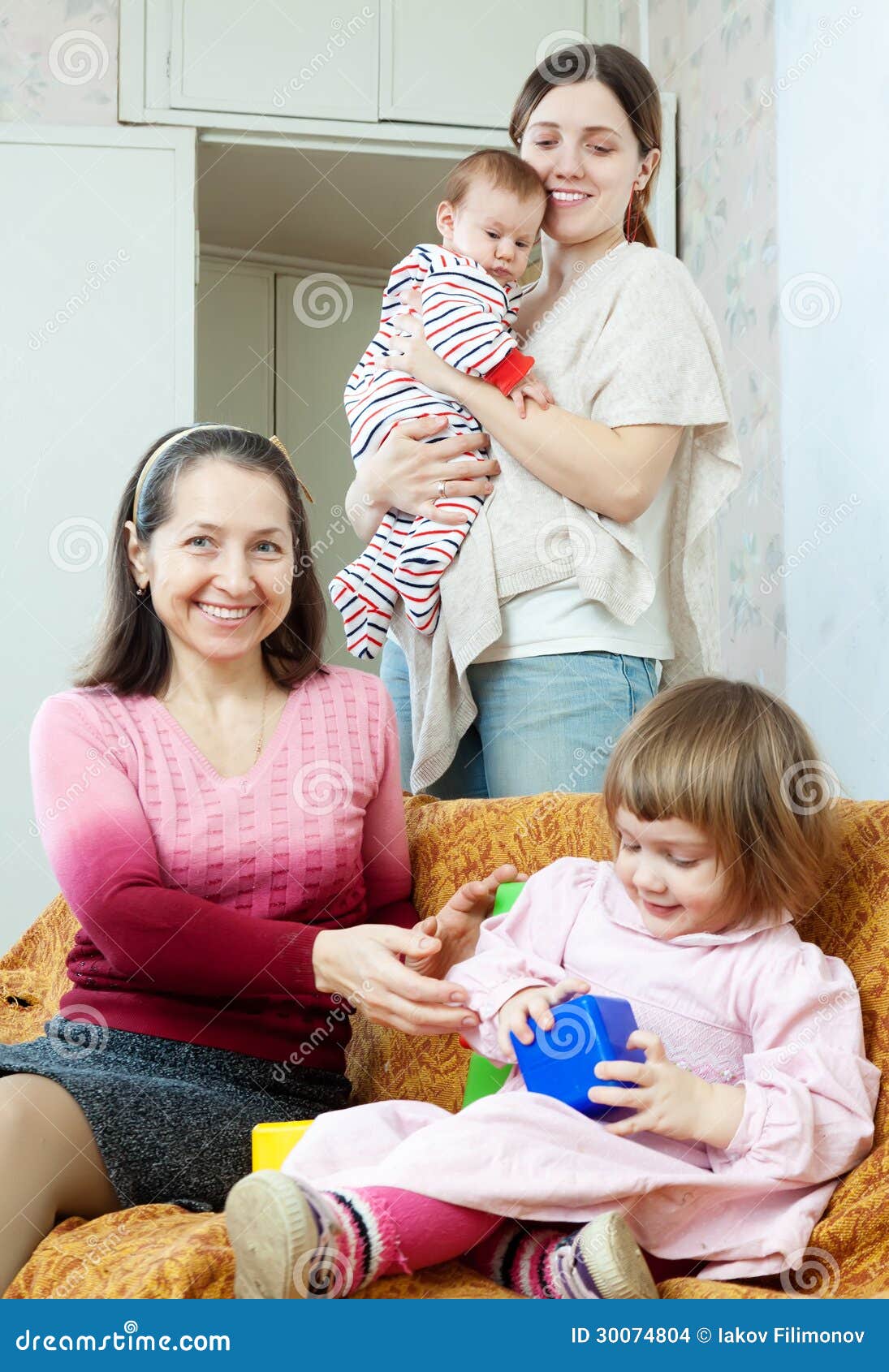 Happy Women of Three Generations in Home Stock Photo - Image of ...