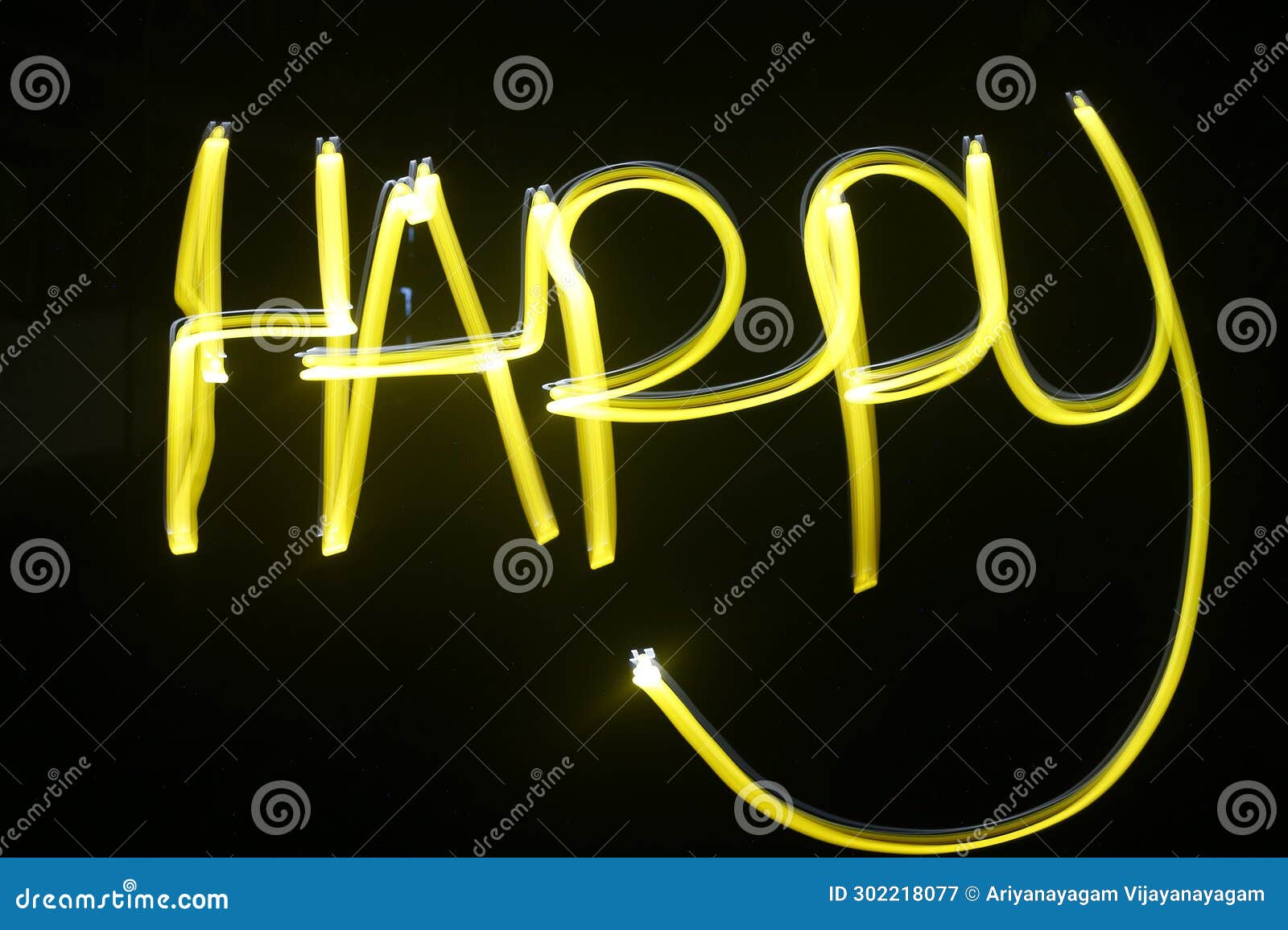 HAPPY Word Light Painting on Black Background Stock Image - Image of ...