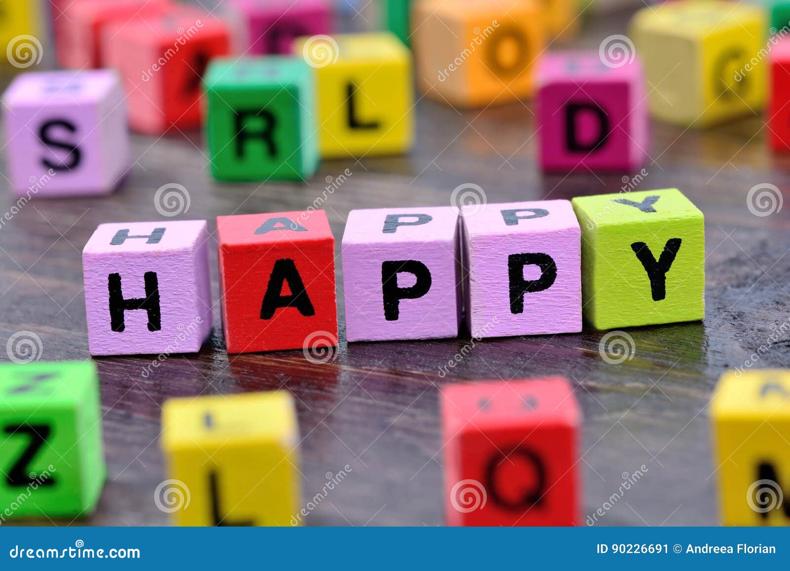Happy word on table stock image. Image of background - 90226691