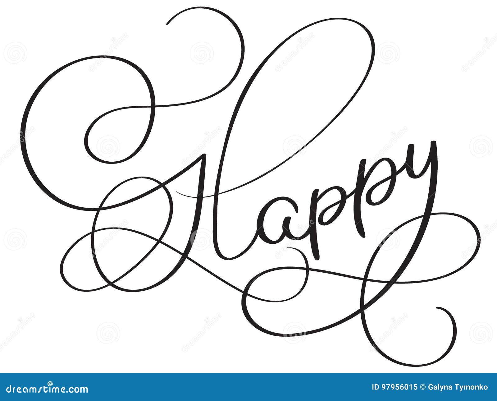 Happy Word on White Background. Hand Drawn Calligraphy Lettering Vector ...