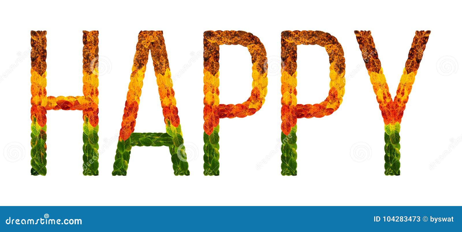 Word Happy Written with Leaves White Isolated Background, Banner for ...