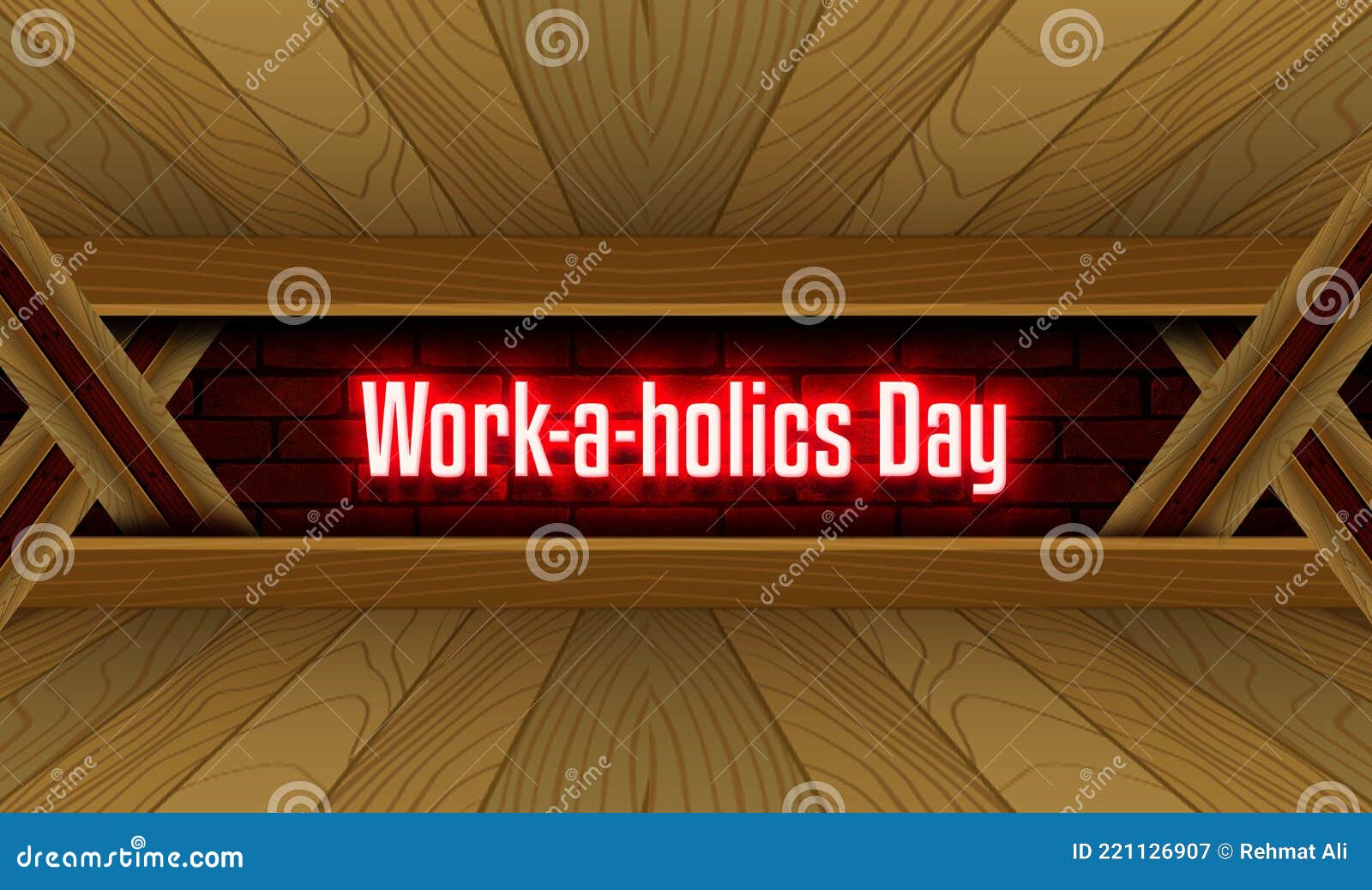 July Month Special Day. Work-a-holics Day, Neon Text Effect on Bricks ...