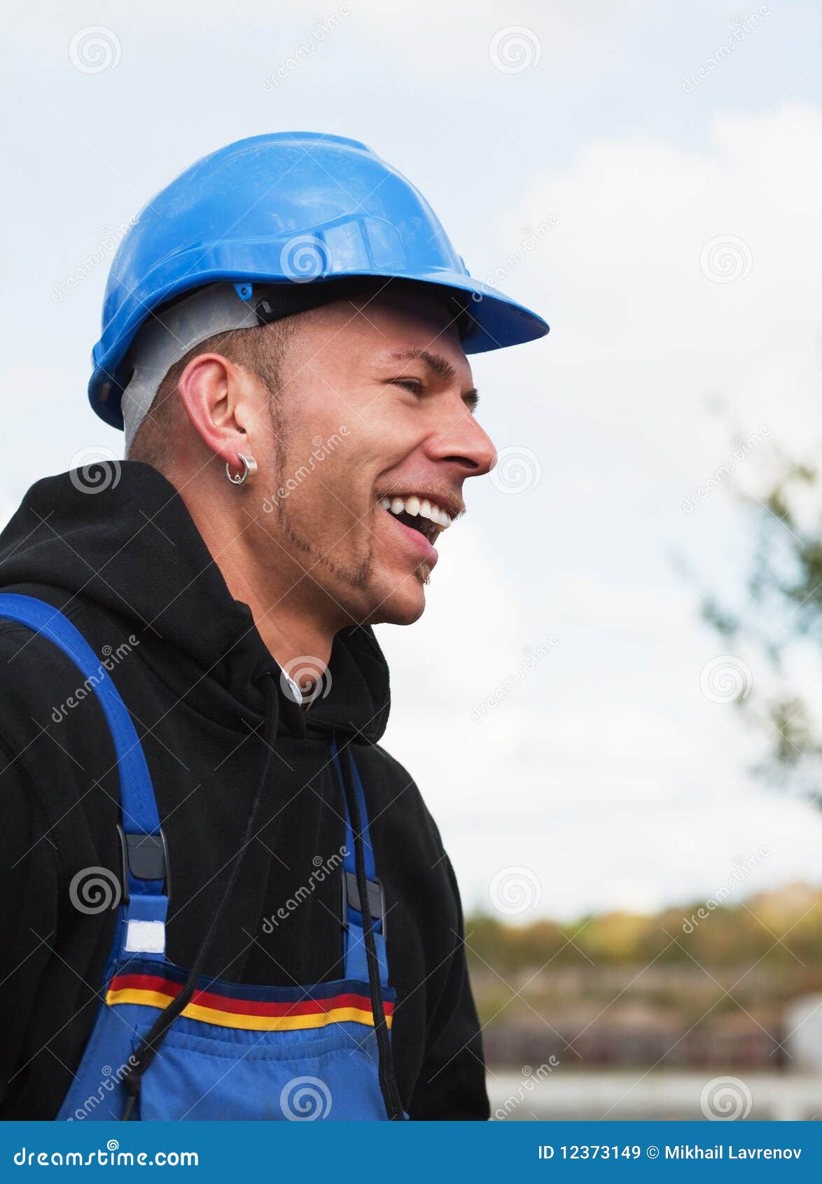 Happy worker stock image. Image of blue, laughter, smiling - 12373149